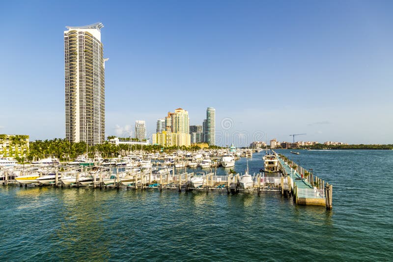 Miami South Beach Marina with Skyline Stock Photo - Image of harbor ...