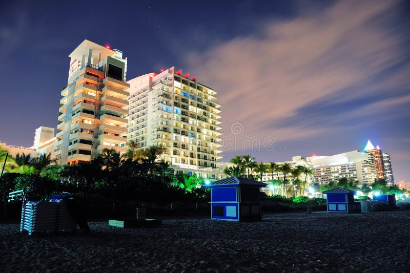 Miami south beach at night stock image. Image of skyline - 24285883