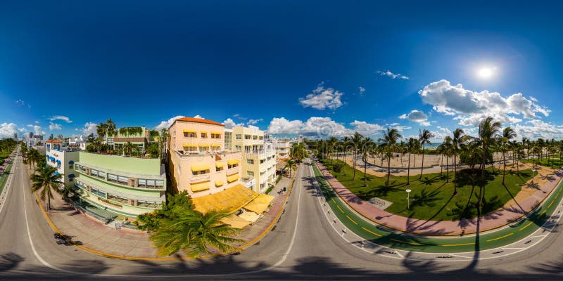 Miami South Beach Ocean Drive Aerial 360 Drone Photo Editorial Photo Image Of Reality Summer