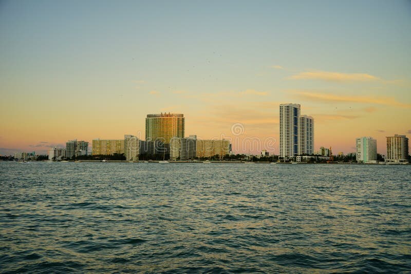 Miami sun set stock photo. Image of estate, design, city - 105130270