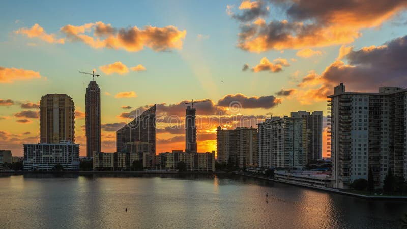 Miami sunrise stock video. Video of view, clouds, night - 49609567