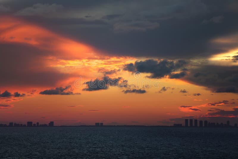 Miami sunset stock image. Image of shadow, building, reflected - 74067455