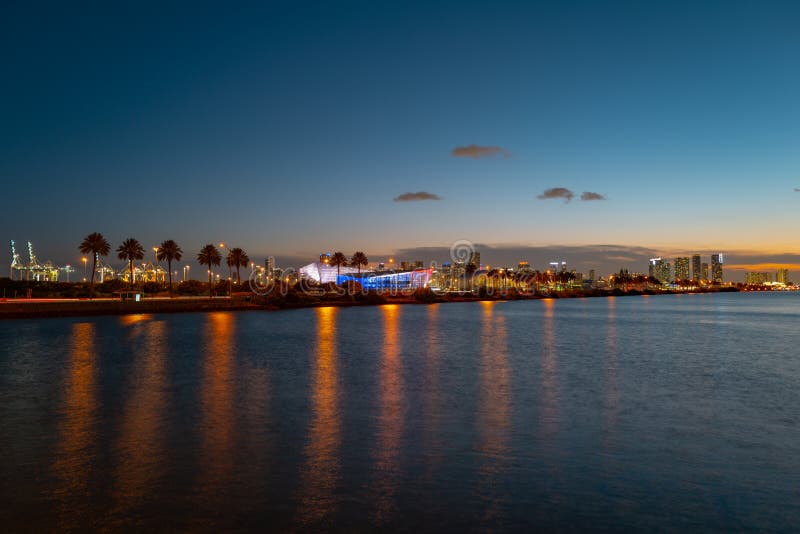 Miami at Sunset. Miami Florida, Colorful Skyline of Macarthur Causeway ...
