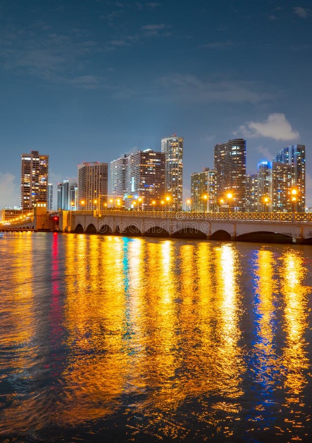 Miami at Sunset. Miami Florida, Colorful Skyline of Macarthur Causeway ...
