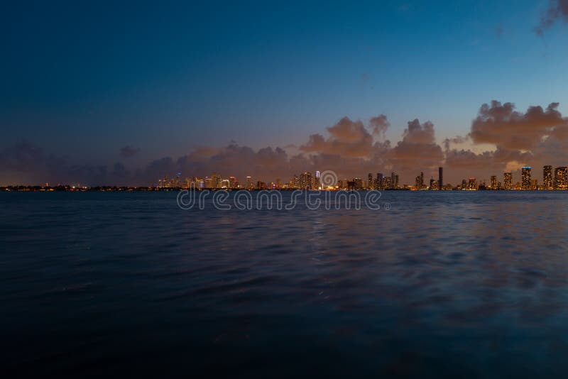 Miami at Sunset. Miami Florida, Colorful Skyline of Macarthur Causeway ...