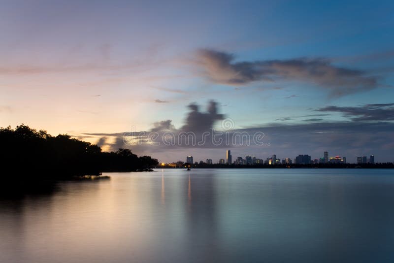 Miami at Sunset, from Water Stock Image - Image of buildings ...