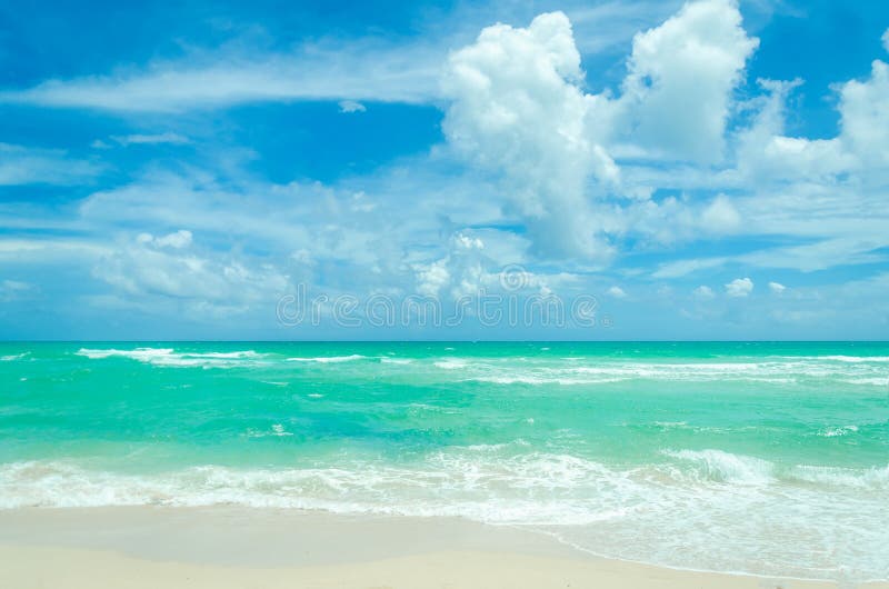 Miami Tropical Beach and Ocean Stock Photo - Image of travel, rest ...