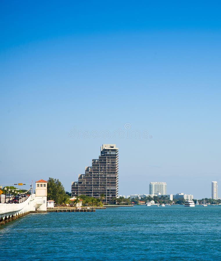Miami - Venetian Causeway and Buildings Stock Image - Image of ...
