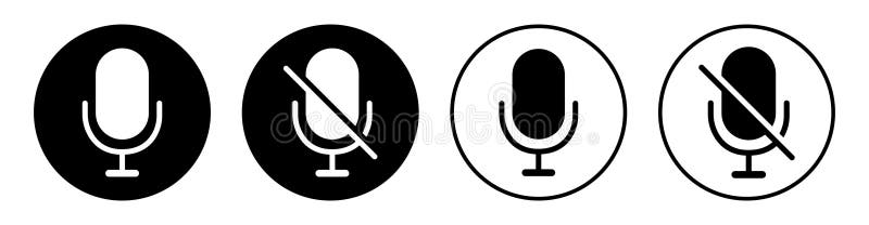 Mic Button Vector Icon Set, Microphone Symbol, Mute Button, Voice ...