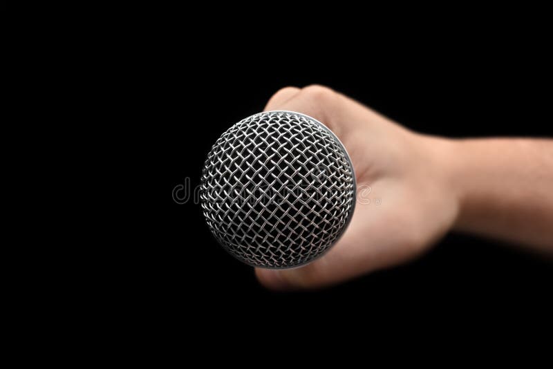 Mic - Close-up of the Dynamic Microphone Held with One Hand on an ...
