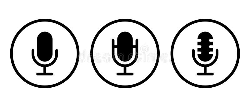 Mic Icon Set on Circle Line. Microphone, Voice Recorder Button Stock ...