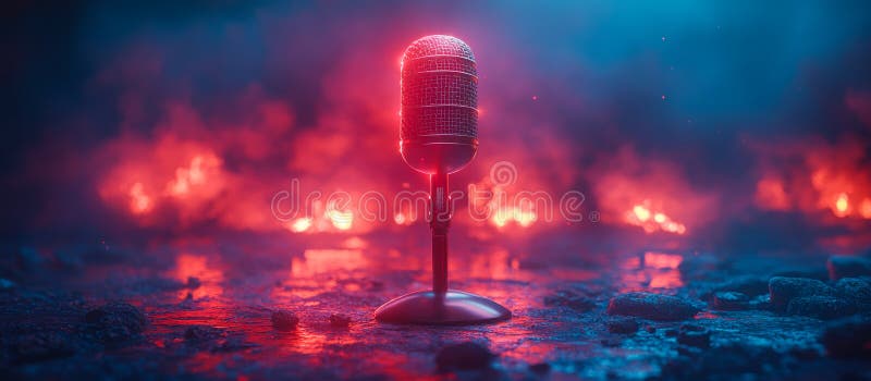Mic Lit Dramatically at Night Stock Photo - Image of background, local ...