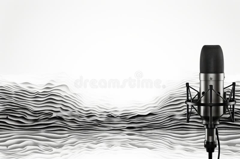 Mic Positioned with Sound Wave Patterns in a Minimalist Studio Setting ...