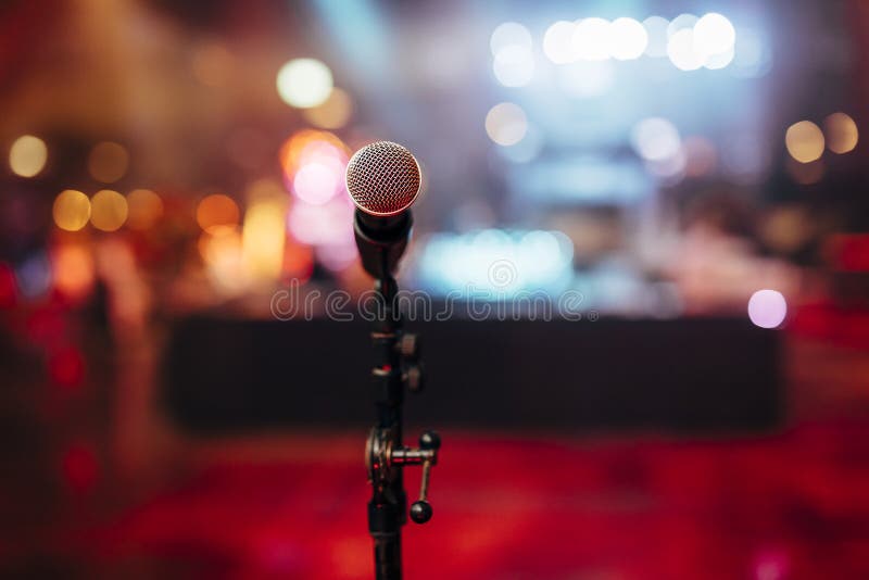 Mic on a Stage Ready for the Singer or Speaker Stock Image - Image of ...