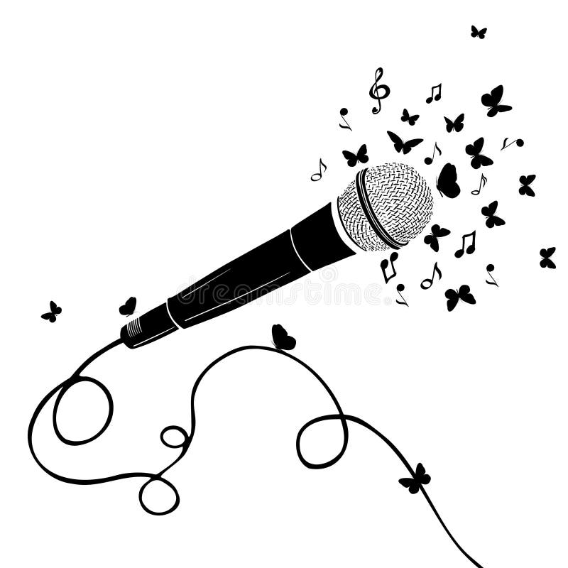 Mic Vector Icon. Microphone with Butterflies and Notes. Vocal ...
