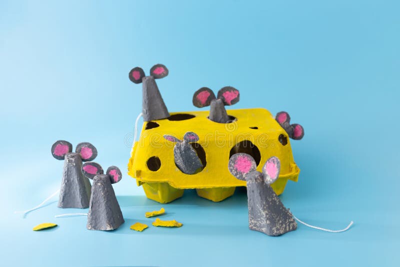 Mice and Cheese Craft Made of Egg Carton Box, Recycling Concept Stock ...