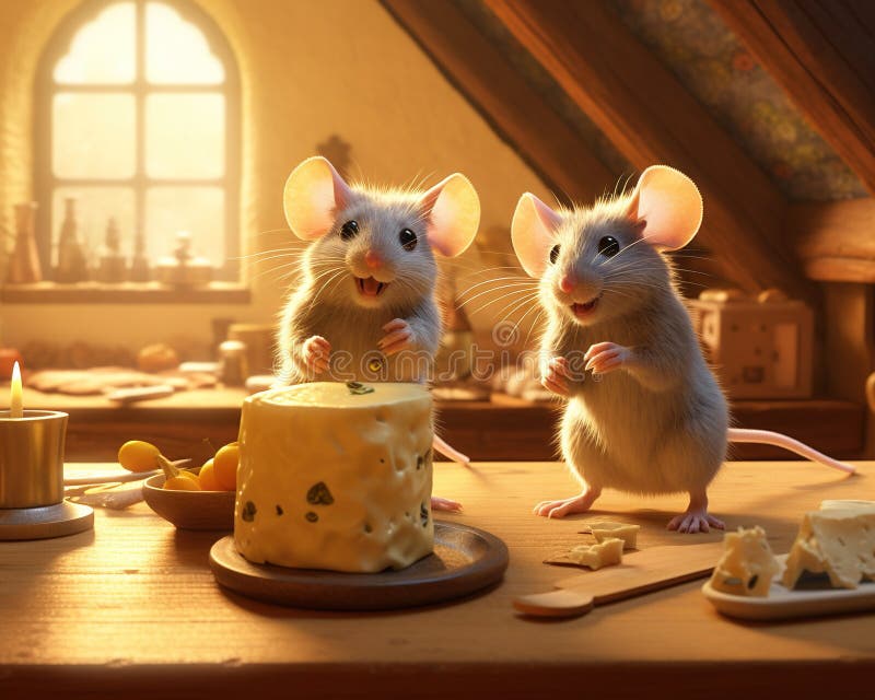 Mice are Eating Cheese in the Kitchen. Stock Illustration ...