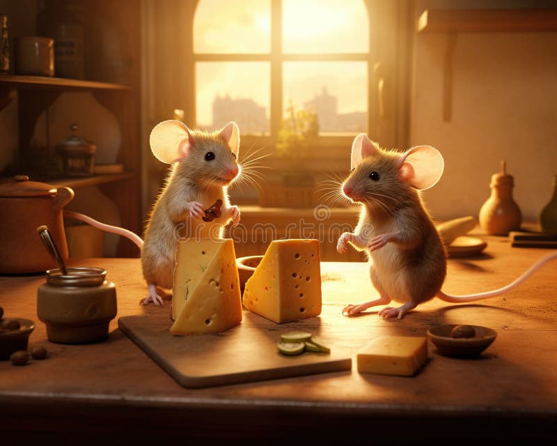Mice are Eating Cheese in the Kitchen. Stock Illustration ...