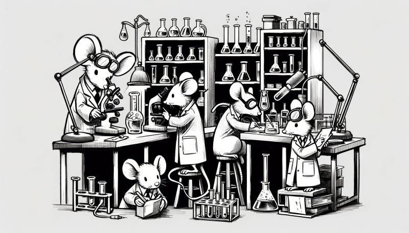 Mice in a laboratory stock illustration. Illustration of characters ...