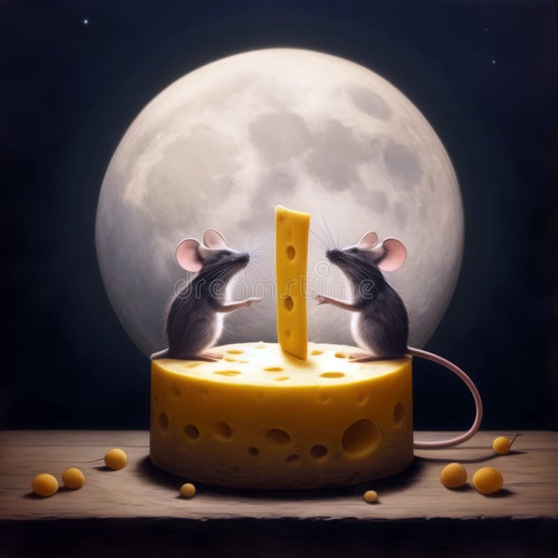 Mice Pray for Cheese in Shape of the Moon Stock Illustration ...