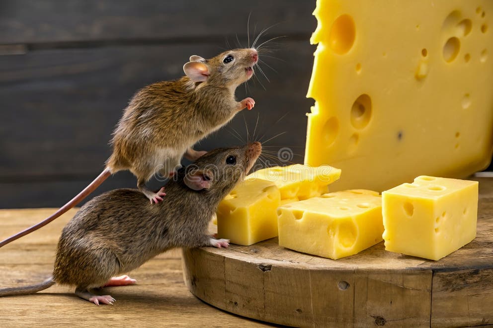 Mice or Rats Interacting with Cheese. Generated Using AI. Stock ...