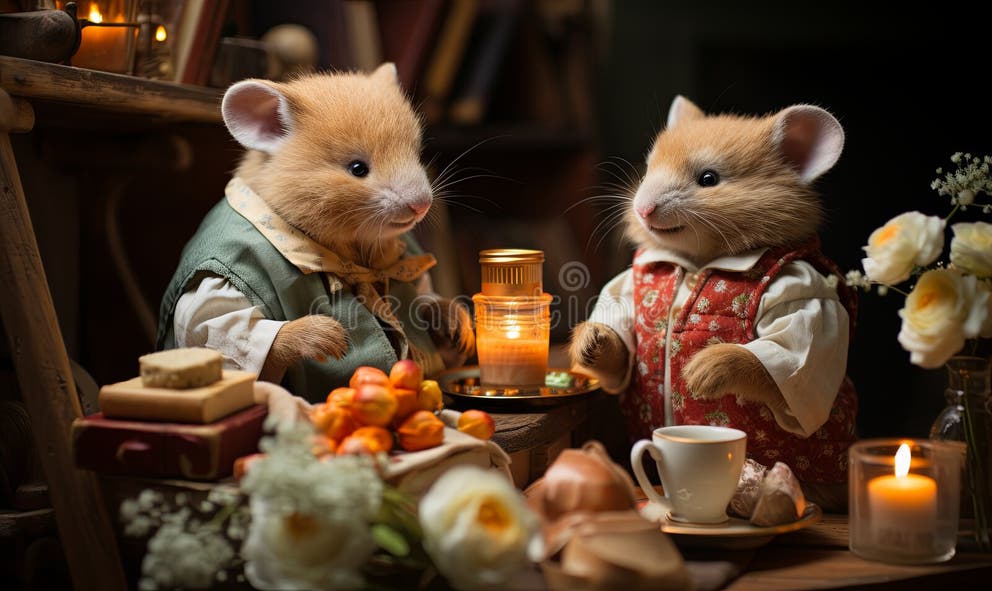 Mice Sitting at Table stock image. Image of dining, friends - 335541657