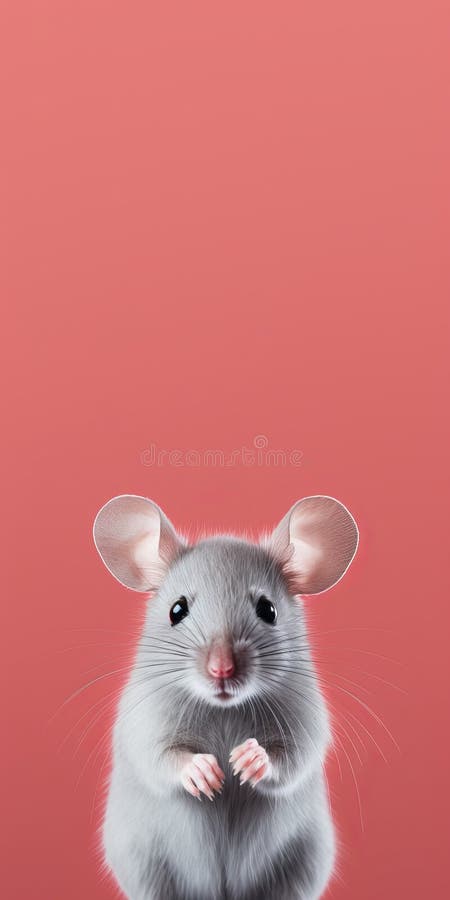 Photorealistic Grey Mouse with Huge Ears on Pink Background Stock ...