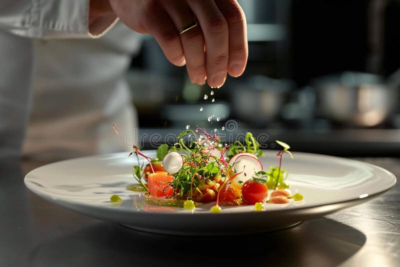 Michelin Chef Making Vegetarian Dish on Dark Table Stock Photo - Image ...