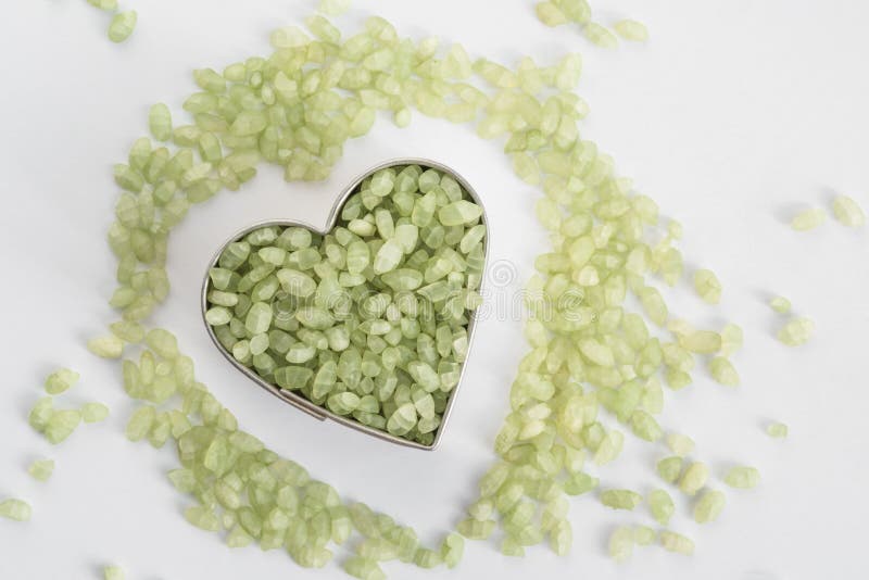 Uncooked Jade Pearl Rice in a Heart Shape Stock Photo - Image of love ...