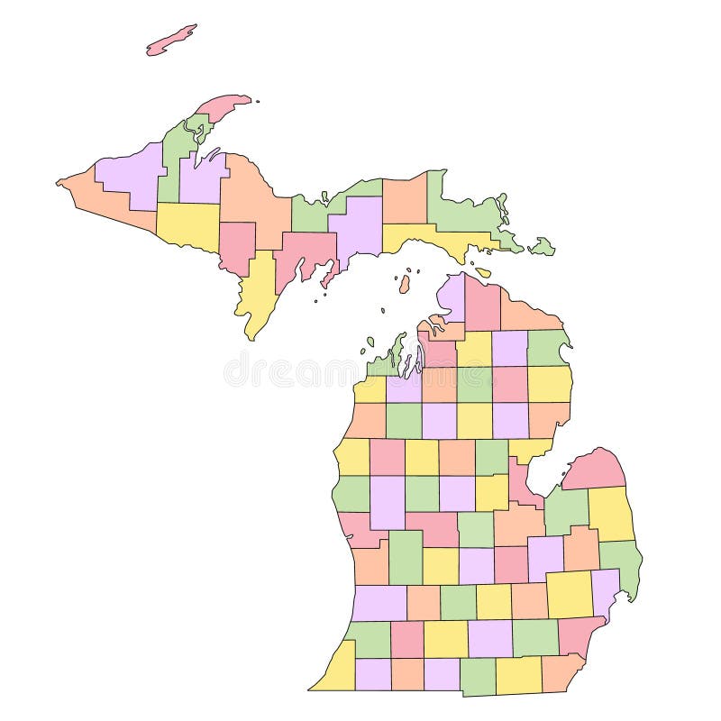 Michigan Administrative Map. Counties Map of Michigan with Different ...