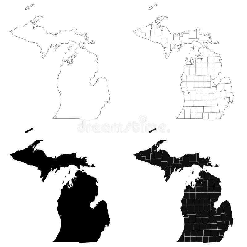 Michigan Administrative Map, Michigan Outline and Counties State Map ...