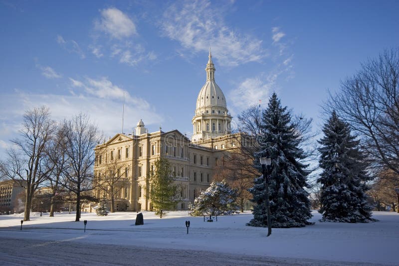 Michigan Capital in winter stock image. Image of rotunda - 4022751
