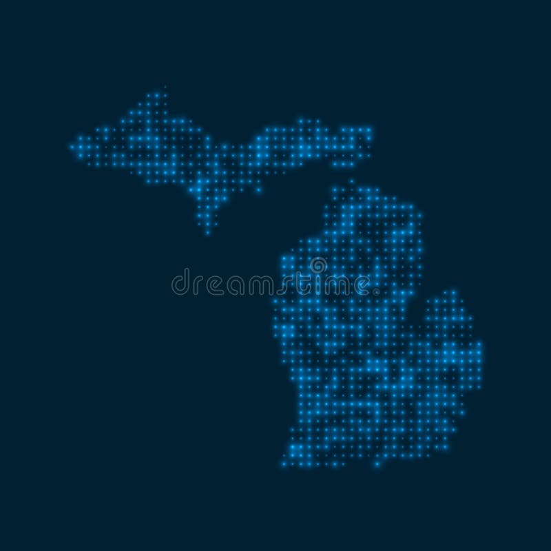 Michigan Dotted Glowing Map. Stock Vector - Illustration of dotted ...