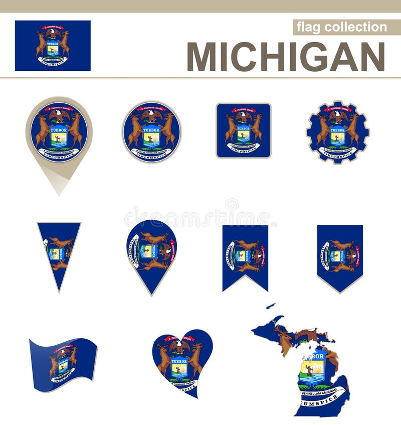 Michigan Flag Collection stock vector. Illustration of icons - 129647625