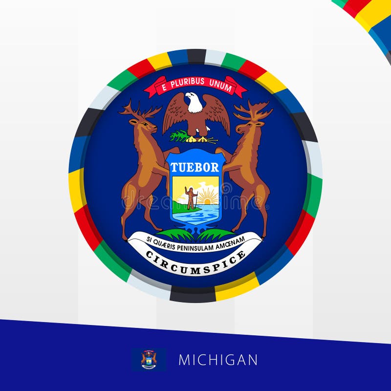 Michigan Flag with Colorful Circle Border Stock Vector - Illustration ...