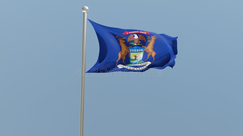 Michigan Flag on Flagpole. MI Flag Fluttering in the Wind. USA. 3d ...