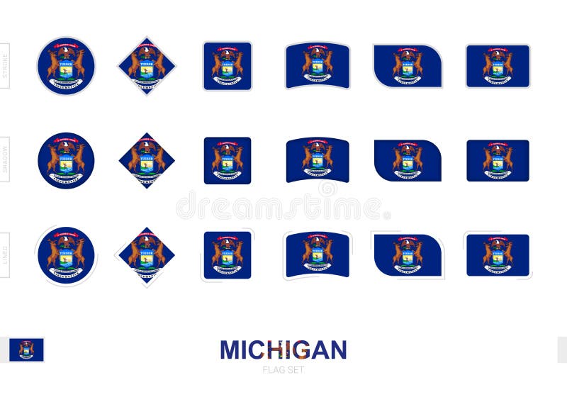 Michigan Flag Set, Simple Flags of Michigan with Three Different ...
