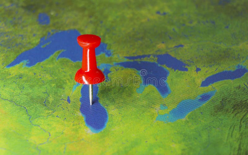 Michigan Great Lake, Canada Pin on Map Stock Photo - Image of ...