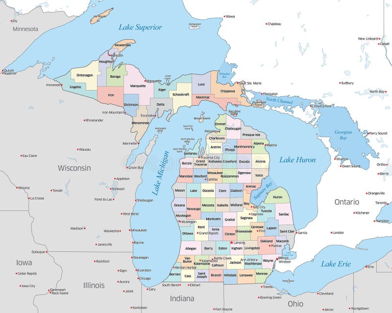 Political Map of the Counties that Make Up the State of Michigan Stock ...