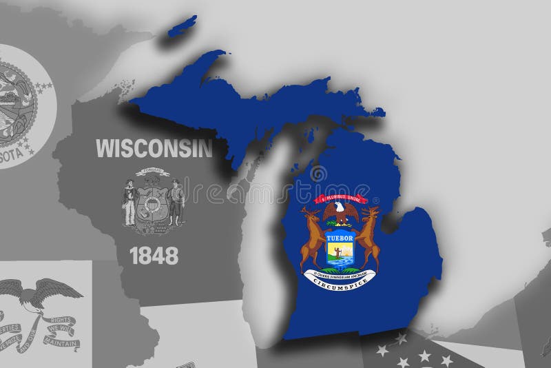 Michigan map and flag stock illustration. Illustration of flag - 89797753