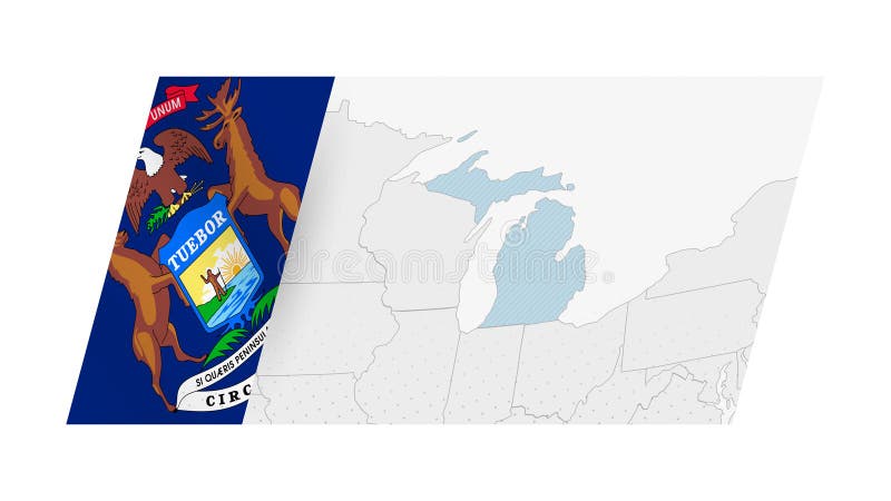 Michigan Map in Modern Style with Flag of Michigan on Left Side Stock ...