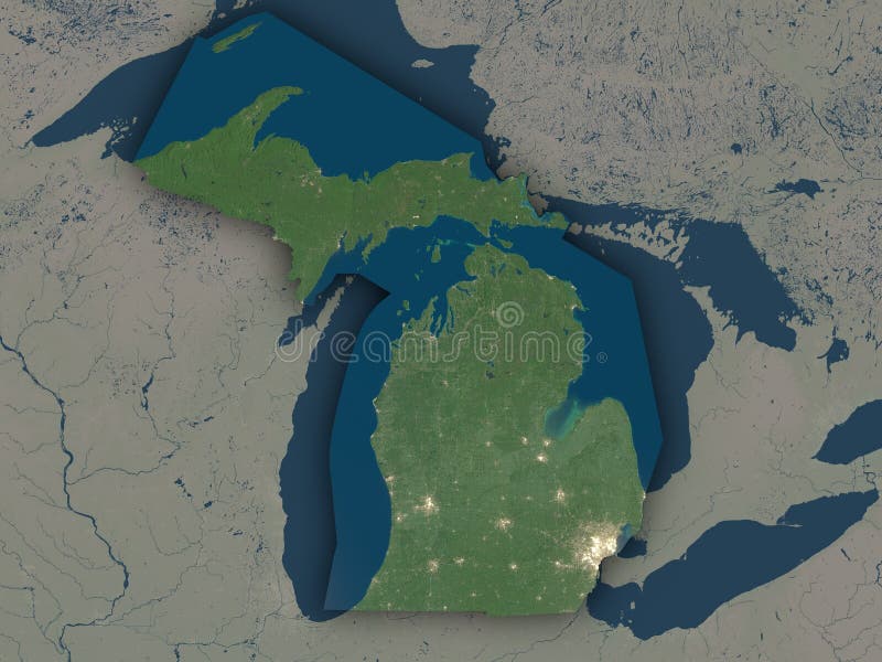 Michigan on a Map with State Borders and Cities Stock Illustration ...