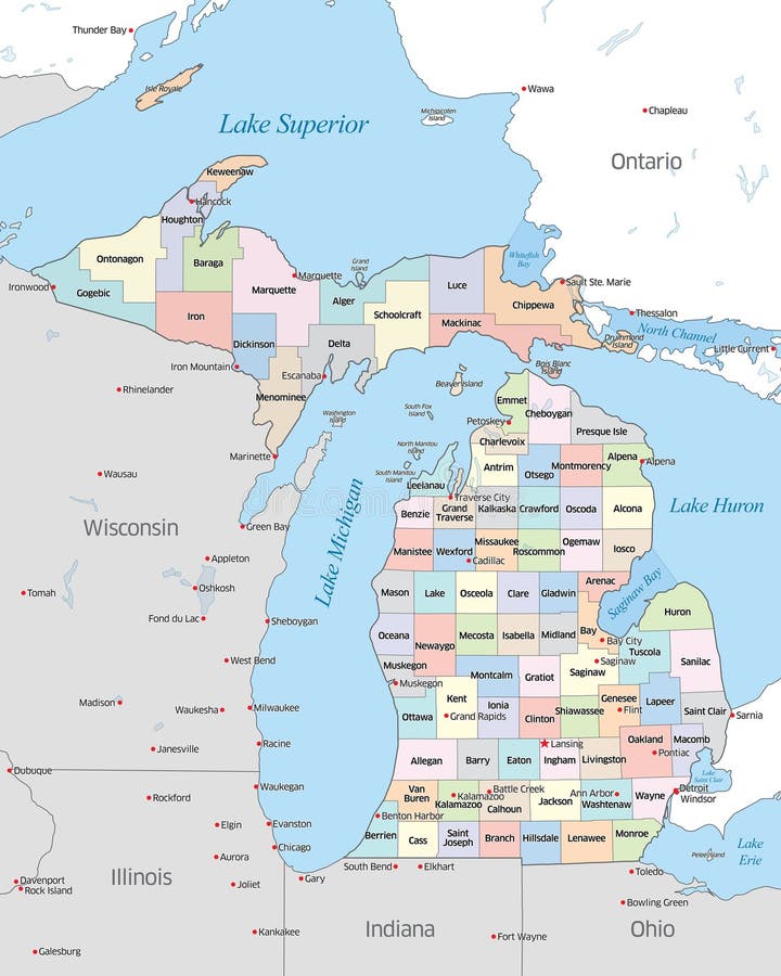 Political Map of the Counties that Make Up the State of Michigan Stock ...