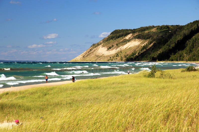 Michigan Sand Dunes and Beach Stock Photo - Image of great, grass: 15665304