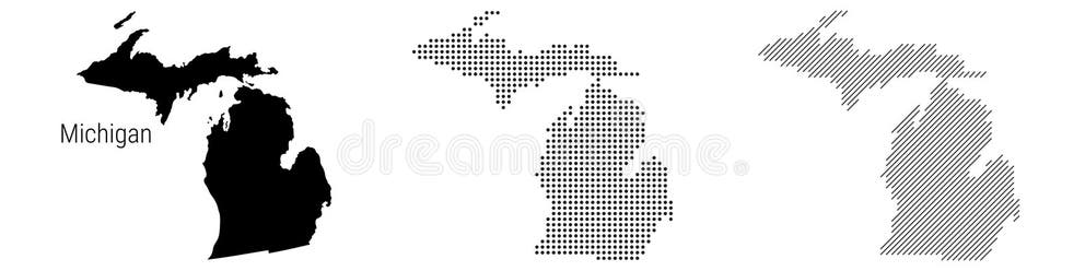Michigan Silhouette Map and Two Patterns of Dots and Slanted Lines ...