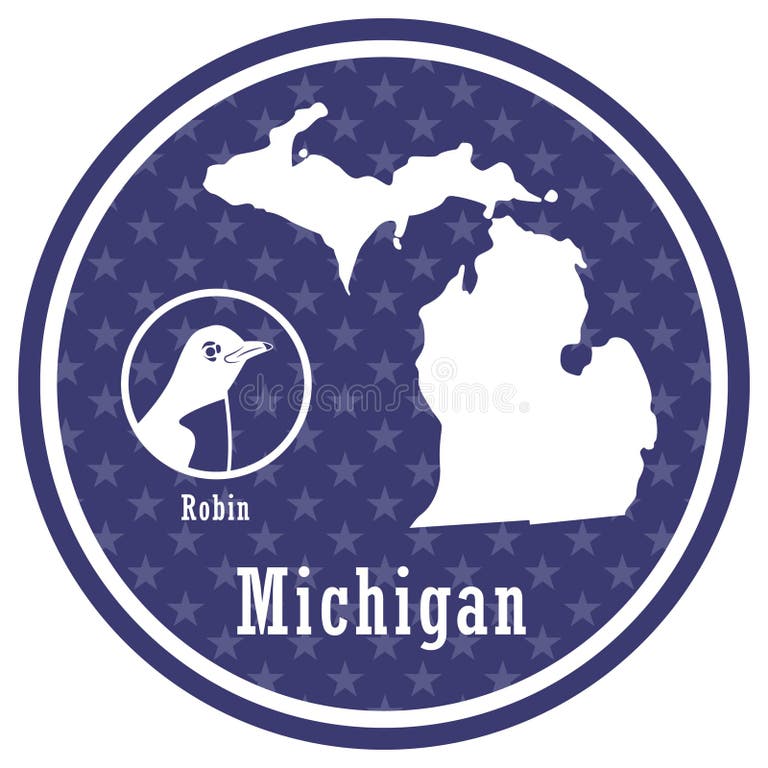 Michigan State Map with Robin. Vector Illustration Decorative Design ...