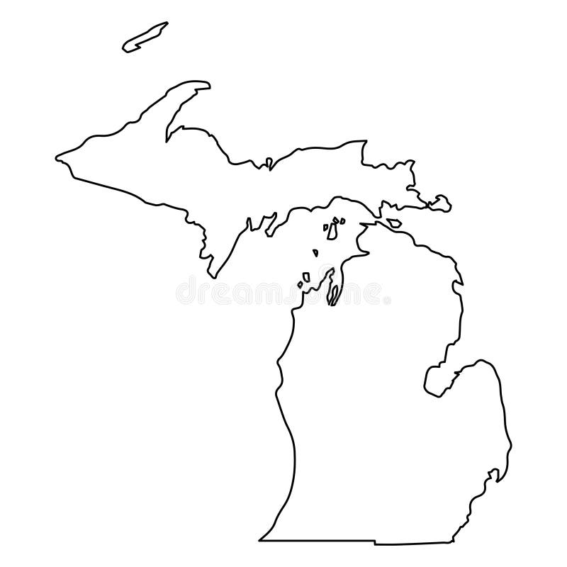 Michigan State Outline, Upper and Lower Peninsulas in Black and White ...