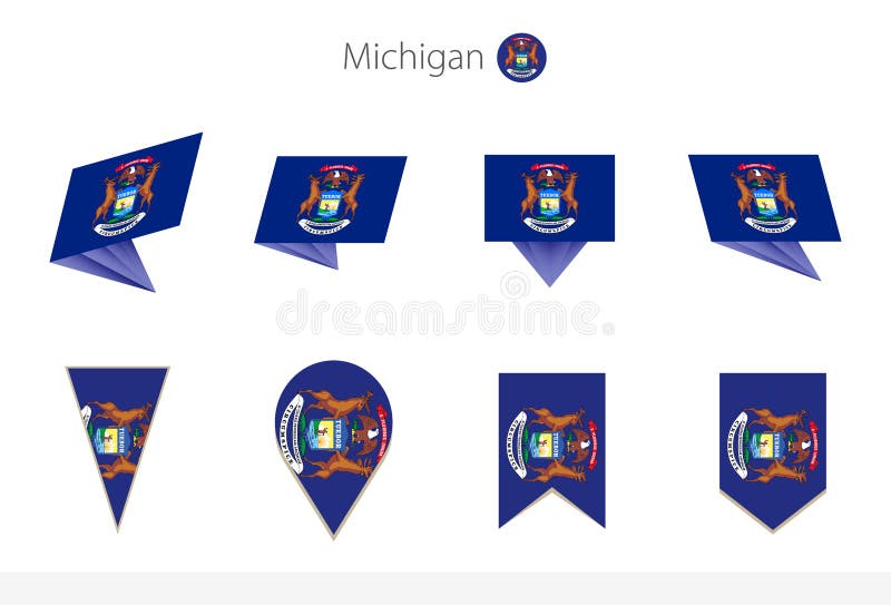Michigan US State Flag Collection, Eight Versions of Michigan Vector ...