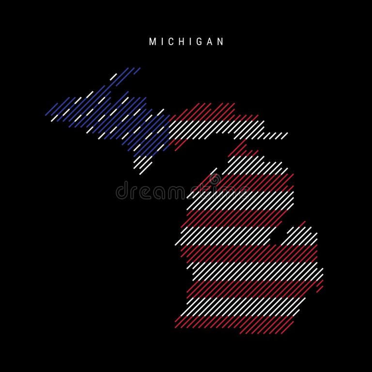 Michigan US State Hatched Silhouette Map of Slanted Lines Pattern. Flat ...