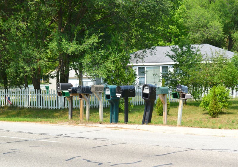 Michigan, USA, August 13, 2018: View of the Mail Boxes on the Street ...